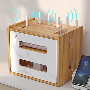 WiFi Router Desktop Storage Box,Power Router Fences Standing Shelf Units,Wooden Cable Management Hider Box Router Storage Racks for Desktop Office and Home,A