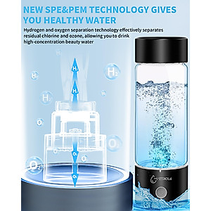 Hydrogen Water Bottle 2024, Hydrogen Water Bottle Generator with SPE PEM Technology Water Ionizer, Hydrogen Water Machine Improve Water in 3 Minutes for Home, Office, Travel, Daily Drinking(Black)