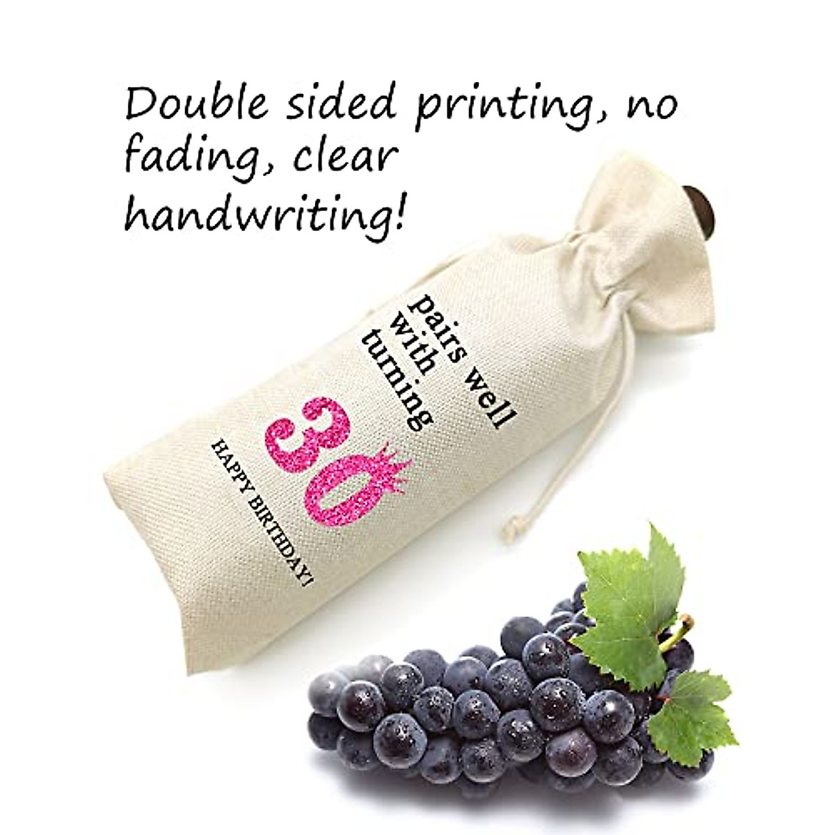 30th Birthday Wine Bag, Presents for 30st Birthday girl, 30 Years Old Gift Idea Wine Bag for Her Girl Friend, Sister, Birthday Party Decorations - Cotton linen drawstring wine bags
