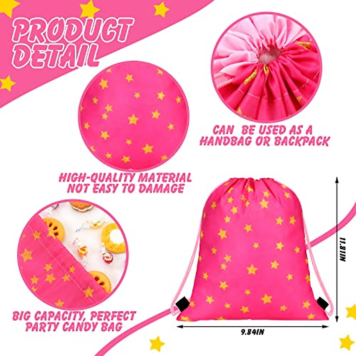 16 Pieces Star Goodie Bags for Kids Star Drawstring Party Favor Bags Birthday Party Favors Oxford Fabric Gift Bags Treat Backpack Bags for Girls Boys School Travel Baby Shower Party Supplies