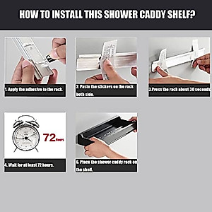 24HOCL Shower Caddy Shelf, No Drilling Traceless Adhesive Shelf Wall Mounted, Storage Organizer Rack Basket for Bathroom, Lavatory, Washroom, Restroom, Kitchen, Black