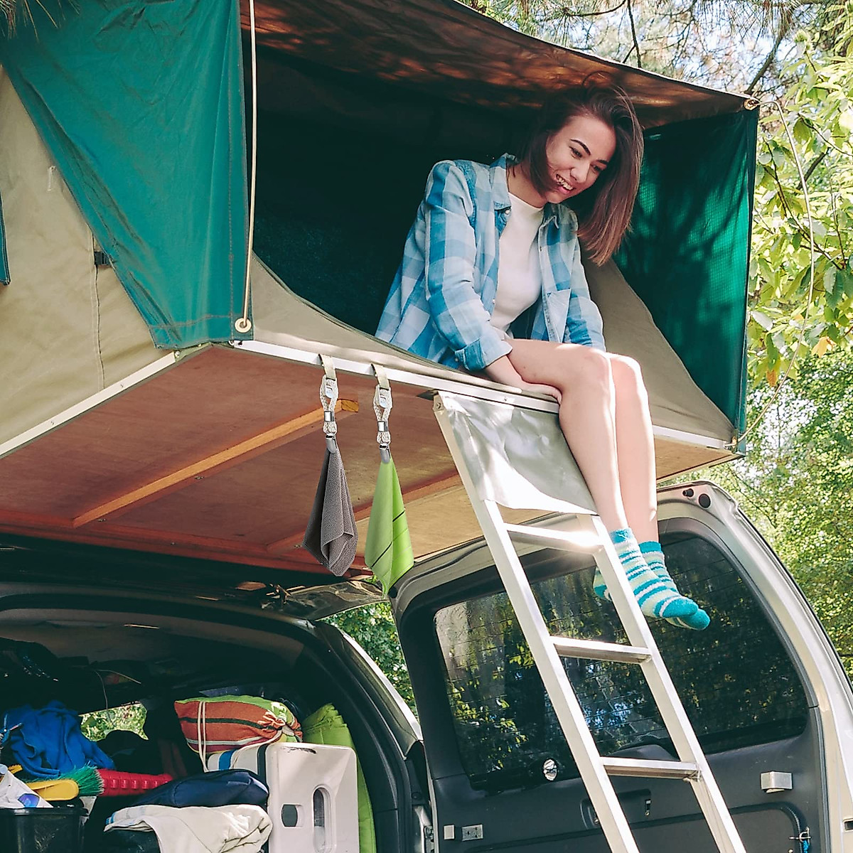 5 Pack Hanging Tea Towels Clip,Metal Kitchen Towels Clips with Hanging Loop Cloth Hook Clip Hangers for Home Kitchen Bathroom Cupboards Cloth Hanger Holder Brackets-Braided Cotton Loop