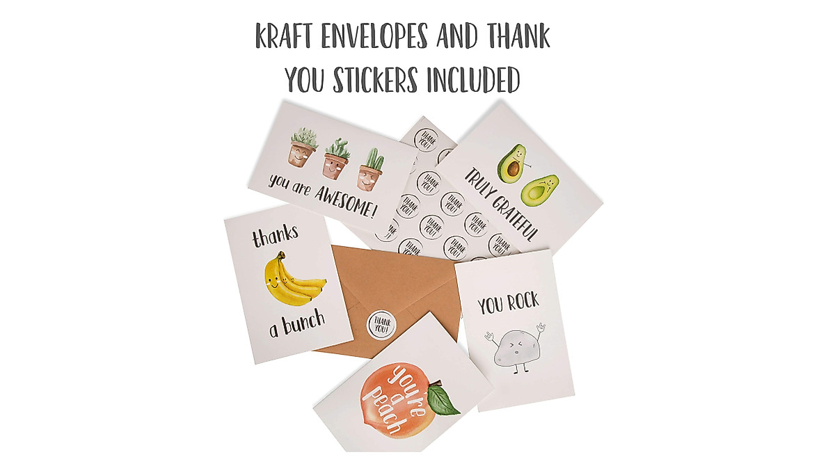 Funny Thank You Cards: 40 Pack with Envelopes & Stickers