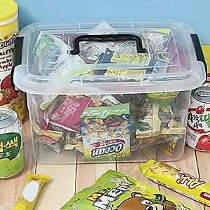 Jandson 5 Quart Clear Storage Bin, Latching Box Container with Black Handle, 6 Packs