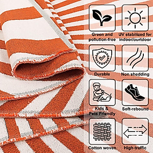 LEEVAN Orange Rug or Living Room 3'x5', Machine Washable Area Rugs, Cotton Entryway Rug Indoor, Boho Reversible Door Mat, Farmhouse Bedroom Carpet for Porch, Orange & White