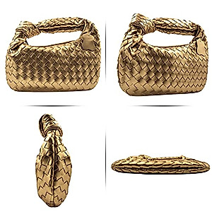 JBB Woven Handbag Bag for Women Leather Shoulder Bags Knotted Purse Soft Mini Hobo Clutch