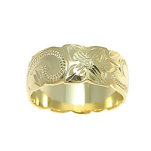 Arthur's Jewelry Yellow gold plated 925 sterling silver Hawaiian 8mm plumeria flower scroll cut out edge ring size 4