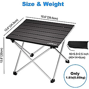 Ledeak Portable Camping Table, Small Ultralight Folding Table with Aluminum Table Top and Carry Bag, Easy to Carry, Perfect for Outdoor, Picnic, BBQ, Cooking, Festival, Beach, Home Use