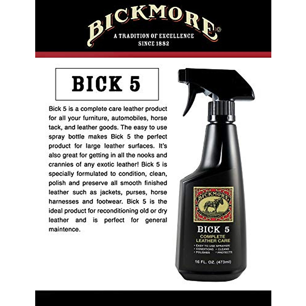 Bickmore Bick 5 Leather Cleaner & Conditioner 16oz Spray (2-Pack) Complete Leather Care