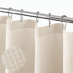 mDesign Cotton Waffle Knit Shower Curtain - Hotel Style Shower Curtain - Luxury, Spa Quality Waffle Weave Fabric Cotton Shower Curtains for Bathroom - Bath and Shower Curtains - 72" x 72", Cream/Beige