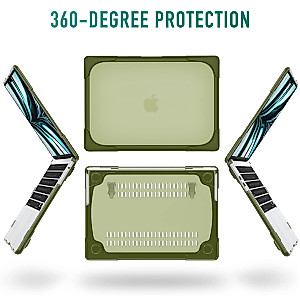 May Chen Compatible with MacBook Air 13 Inch Case 2021 2020 2019 2018 Release M1 A2337 A2179 A1932,Heavy Duty Hard Case Cover with Fold Kickstand for MacBook 13 Inch with Retina fits Touch ID, Olive