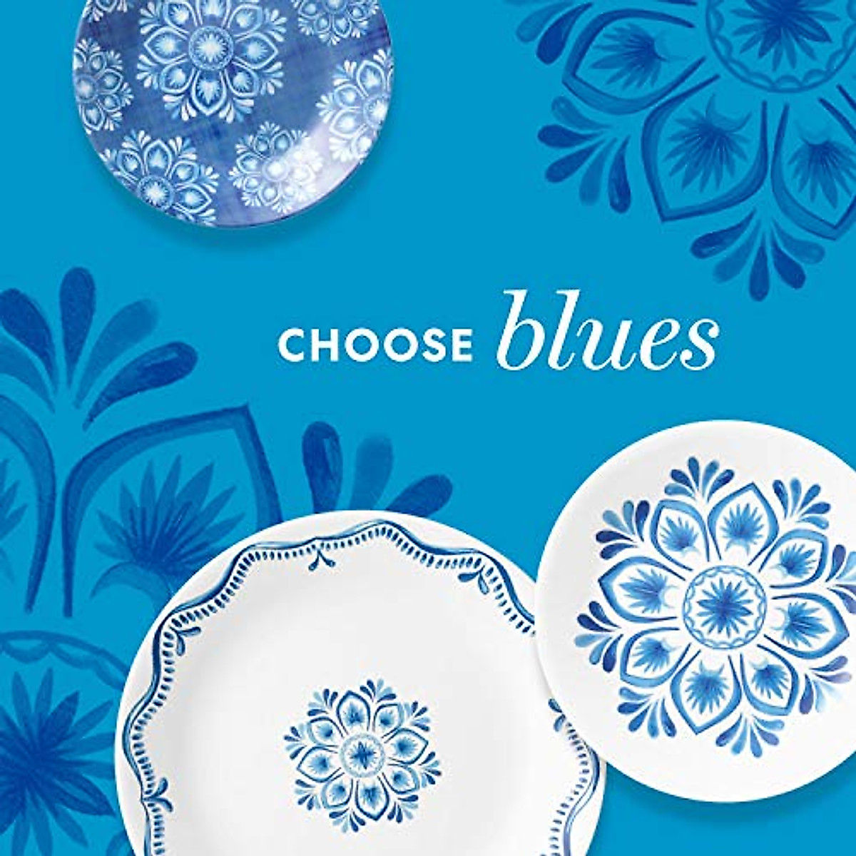 Corelle Vitrelle 18-Piece Service for 6 Dinnerware Set, Triple Layer Glass and Chip Resistant, Lightweight Round Plates and Bowls Set, Lisbon Terrace