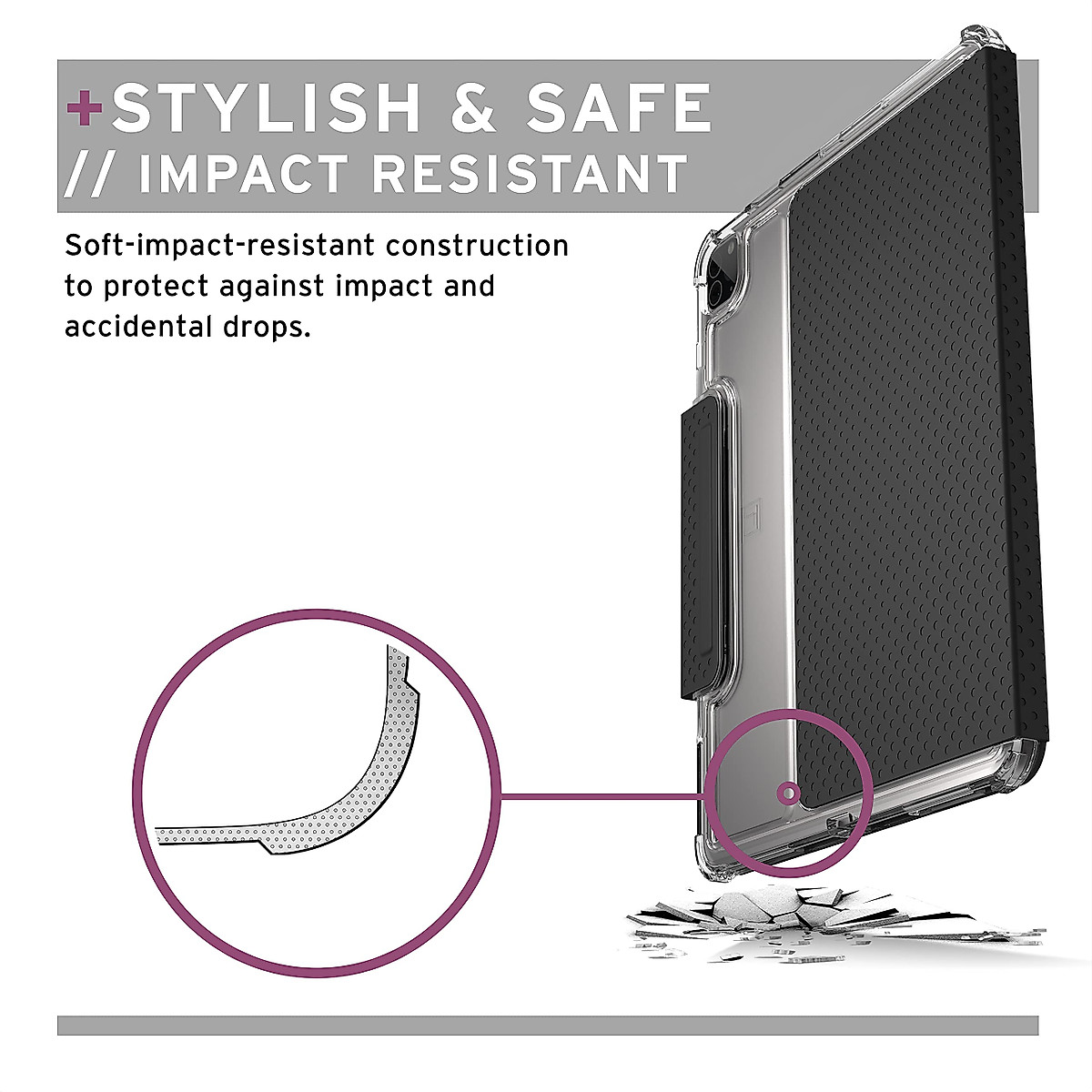 [U] by UAG iPad Pro 12.9" (6th Gen 2022, 5th Gen 2021) Case Black Lucent Lightweight Slim Shockproof Smart Folio Protective Cover with Auto/Sleep Wake & Pencil Holder