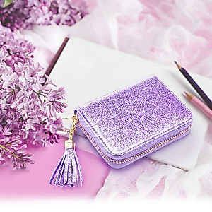 Coco Rossi Small Credit Card Wallet RFID Glitter Cute Accordion Card Holder with Zipper for Women