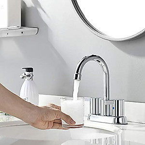 4 Inch 2 Handle Centerset Chrome Lead-Free Bathroom Faucet, Swivel Spout with Copper Pop Up Drain and 2 Water Supply Lines, BF015-1-C