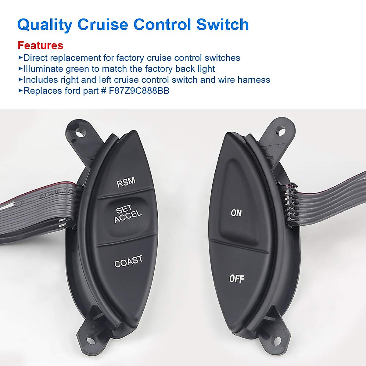 WMPHE Cruise Control Switch Buttons Steering Wheel Mounted Compatible with 1998-2003 Ford Ranger Explorer F150 Mercury Mountaineer Mazda B3000 Replacement for F87Z-9C888-BB F87A-9D809-BA