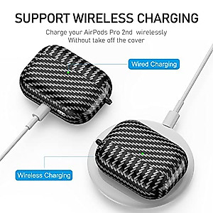 Youtec for Airpods Pro 2nd Generation Case 2022, Carbon Fibre for Airpods Pro 2 Cover with Keychain/Lanyard Soft Shockproof Cover for Women Men Compatible Apple AirPod Pro 2,Black