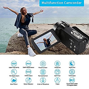 WIKICO Camcorder, 1080P Video Camera for YouTube with Infrared Night Vision, 18X Digital Zoom, 3.0“ 270° Rotation Touch Screen, Vlogging Camera for Beginners with Mini Tripod and 2 Batteries