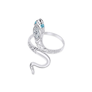 AFFY 14k White Gold Over Sterling Silver Simulated Aquamarine With Cubic Zircinia Snake Band Ring Jewelry For Ladies, Ring Size 6.5
