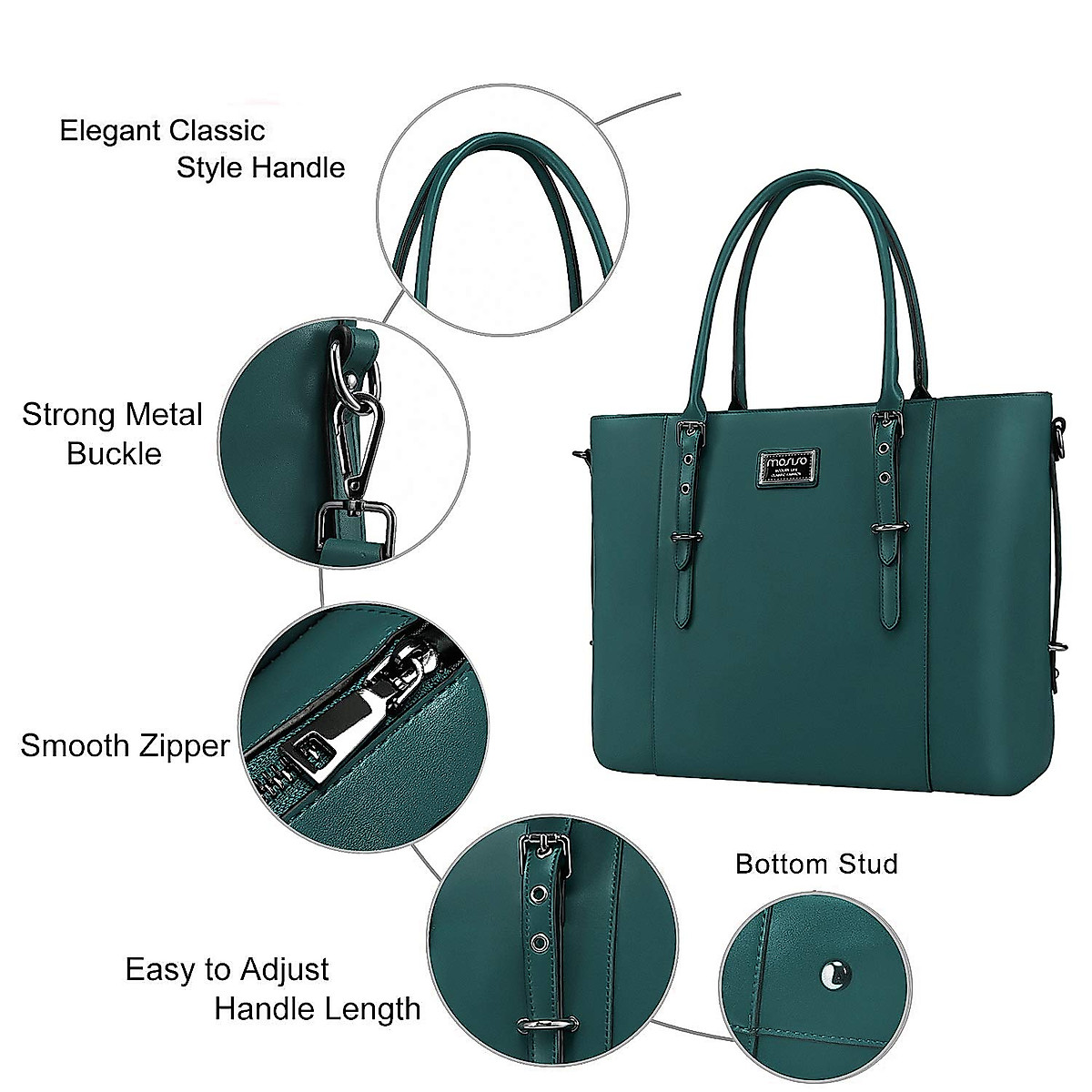 MOSISO PU Leather Laptop Tote Bag for Women (15-16 inch), Waterproof Large Capacity Business Work Briefcase Shoulder Laptop Bag, Deep Teal