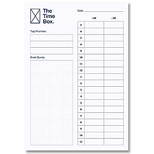 The Time Box Daily Time Management Planner - Time Blocking To Do List Planning Pad, Blank Hourly Notepad - Personal Organizer Notepad for Work - Brain Dump Agenda Notebook - 60 Undated Sheets 7" x 10"