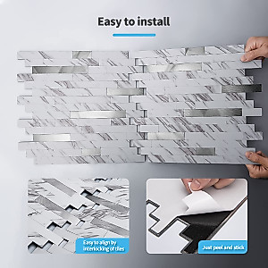Art3d 10-Sheet Peel and Stick Backsplash Tile for Kitchen Bathroom Fireplace Laundry Room in White Marble Tone