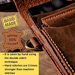 Handmade Mens Crossbody Phone Bag, Iphone 13 Pro Wallet Case, Cell Phone Crossbody Bag, Phone Case With Adjustable Strap, Crossbody Phone Wallet For Men, Leather Phone Wallet (Dark Brown)