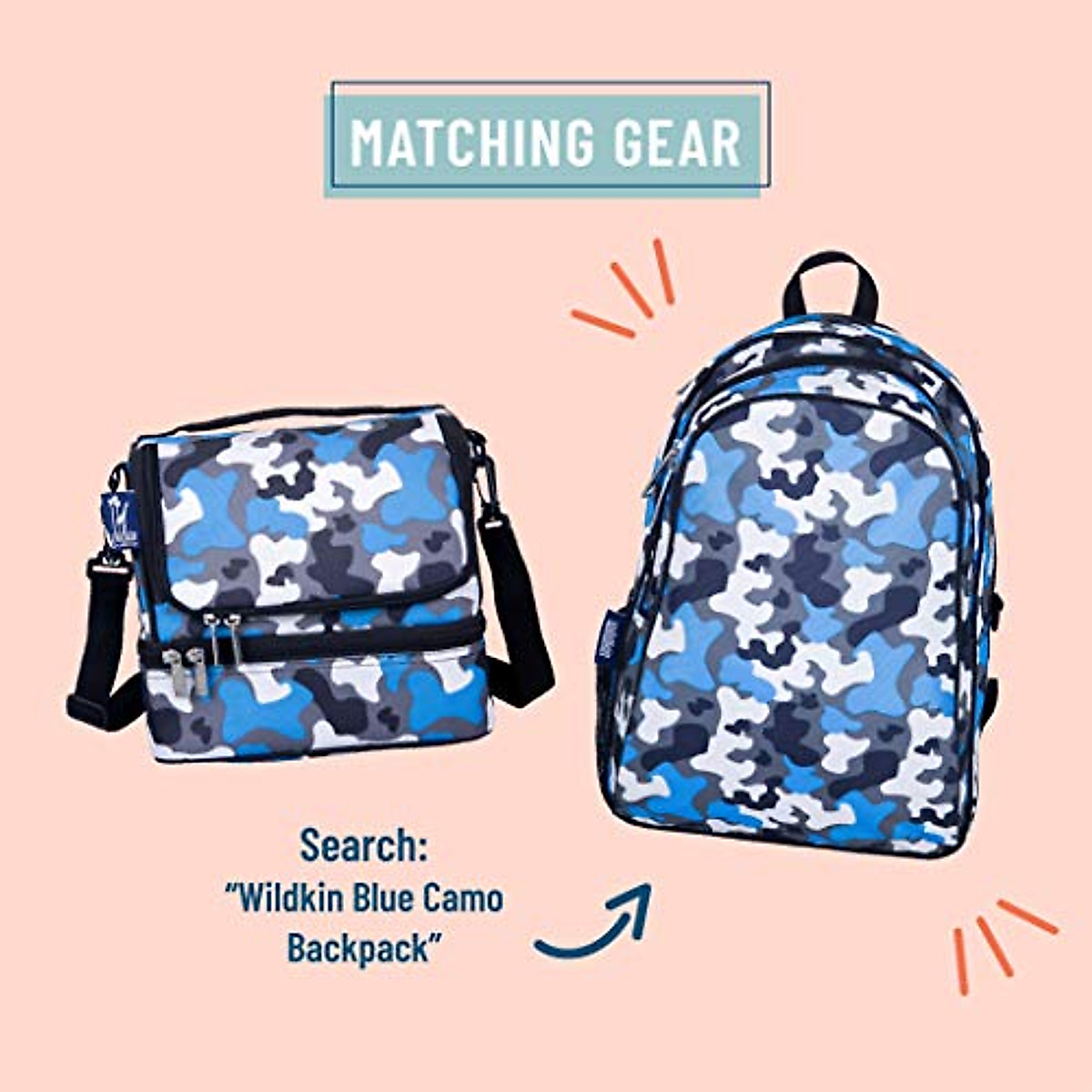 Wildkin Two Compartment Insulated Lunch Bag for Boys & Girls, Perfect for Early Elementary Lunch Box Bag, Ideal Size for Packing Hot or Cold Snacks for School & Travel Lunch Bags (Blue Camo)