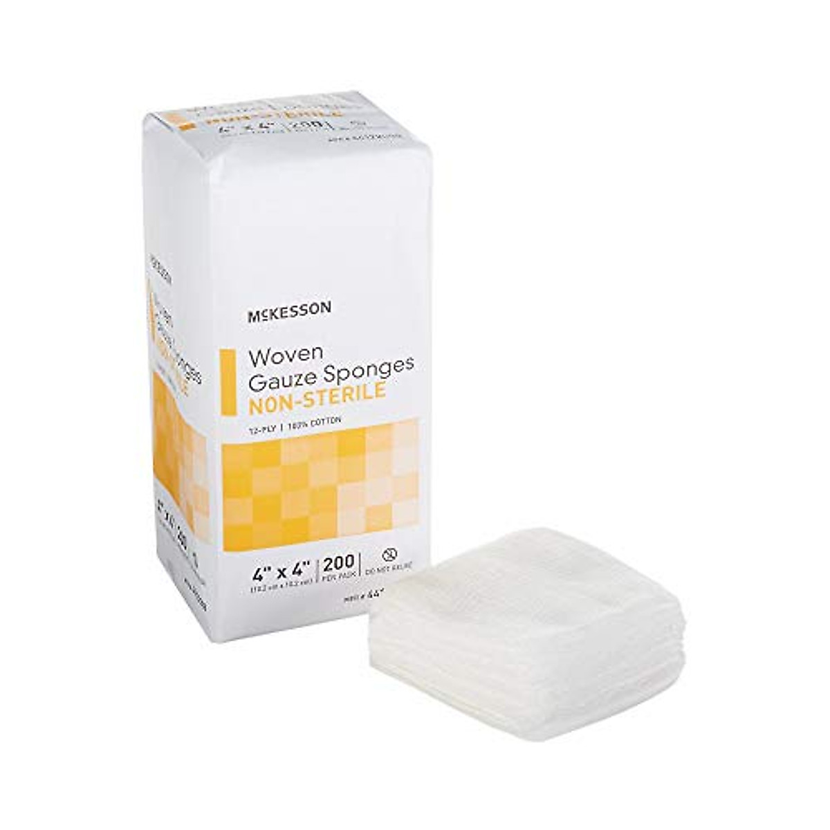 McKesson Woven Gauze Sponges, Non-Sterile, 12-Ply, 100% Cotton, 4 in x 4 in, 200 Per Pack, 1 Pack