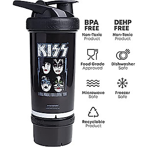 Smartshake Revive KISS Shaker Bottles for Protein Mixes 25 oz – Shaker Cup Workout Smart Shaker Bottles With Storage for Powder + Protein Shakes, Rock Band Collection