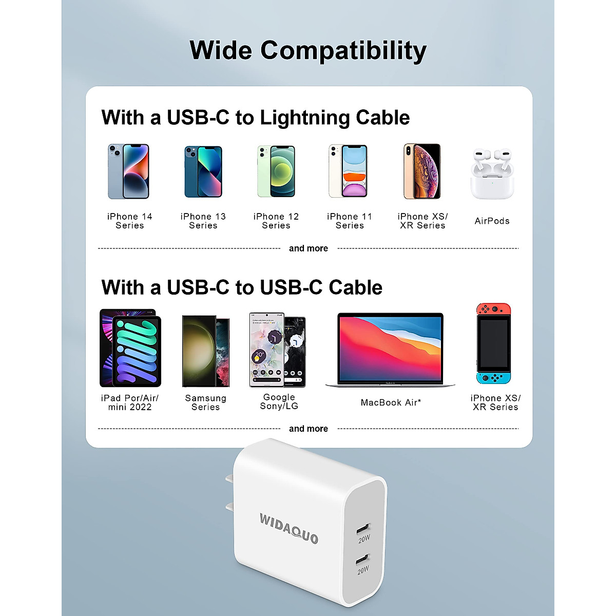 USB C Charger Block, 40W Dual Port USBC Wall Charger Plug PD Power Adapter Type C Fast Charging Brick Cube for iPhone 15/14/13/12/11/Pro Max/Plus/XS, Watch 8/7, iPad, Samsung, Google Pixel 7/6