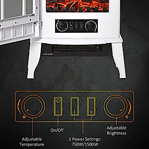 HOMCOM 22" Electric Fireplace Stove, Freestanding Fireplace Heater with Realistic LED Flame, Adjustable Temperature, Overheat Protection, 750W/1500W, White