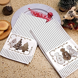 ARKENY Christmas Kitchen Towels Set of 2,Beige Xmas Tree Snowman Dish Towels 18x26 Inch,Hoilday Farmhouse Home Decoration AD098