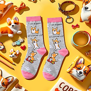 HAPPYPOP Funny Corgi Gifts for Corgi Lovers Women, Novelty Corgi Socks Crazy Silly Fun Socks