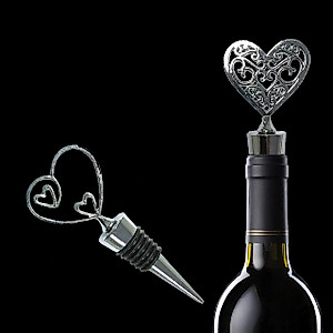 Love Wine Stoppers Cute Heart Shaped Wine Stopper Decoration Metal Zinc Alloy Wine Bottle Stopperr Reusable Wine and Beverage Stoppers (Set of 4)
