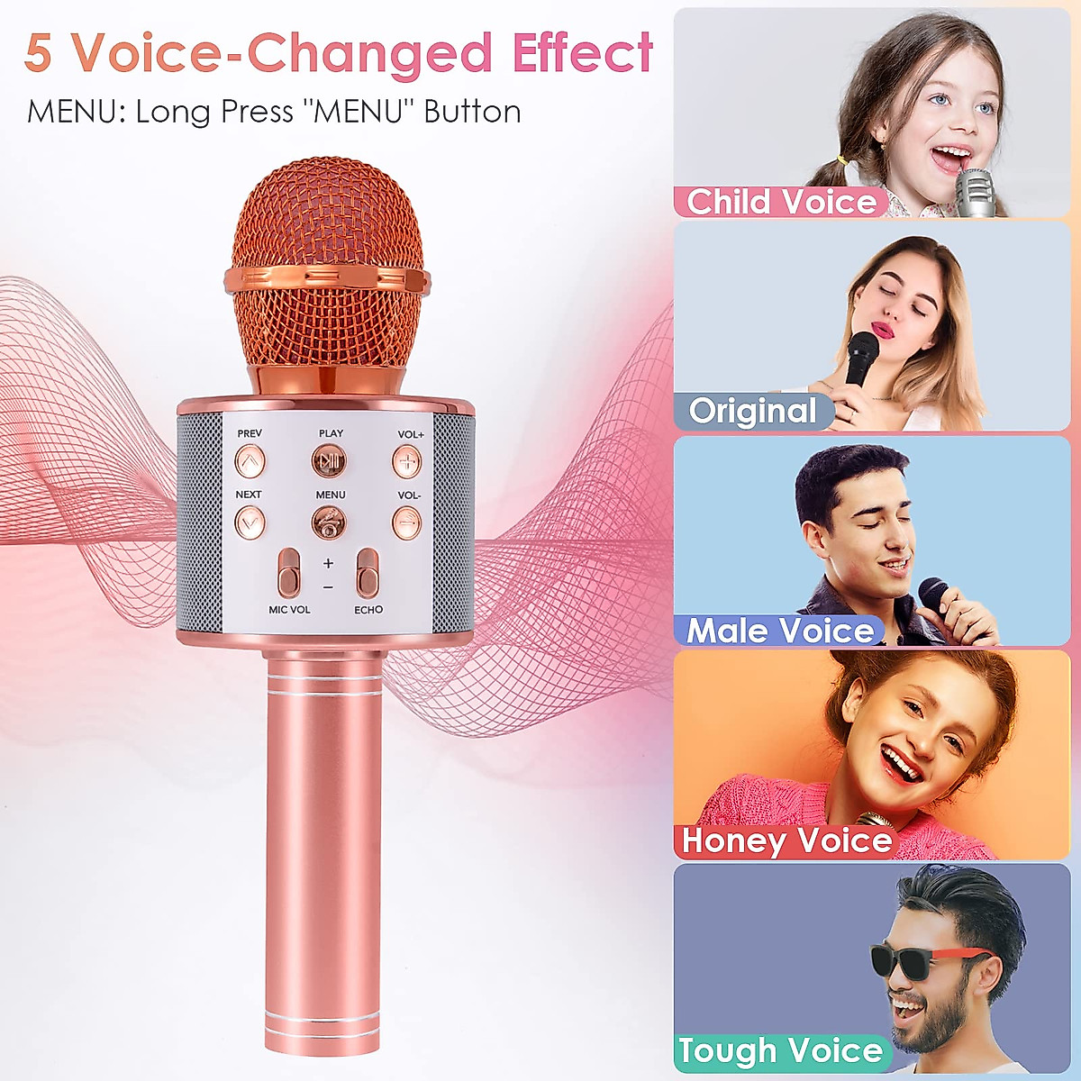 Sovvid Karaoke Microphone for Kids with Animal Stickers, Wireless Bluetooth Karaoke Mic for Singing, Portable Handheld Mic Speaker Player Machine, for Teens Adults All Age(Rose Gold)
