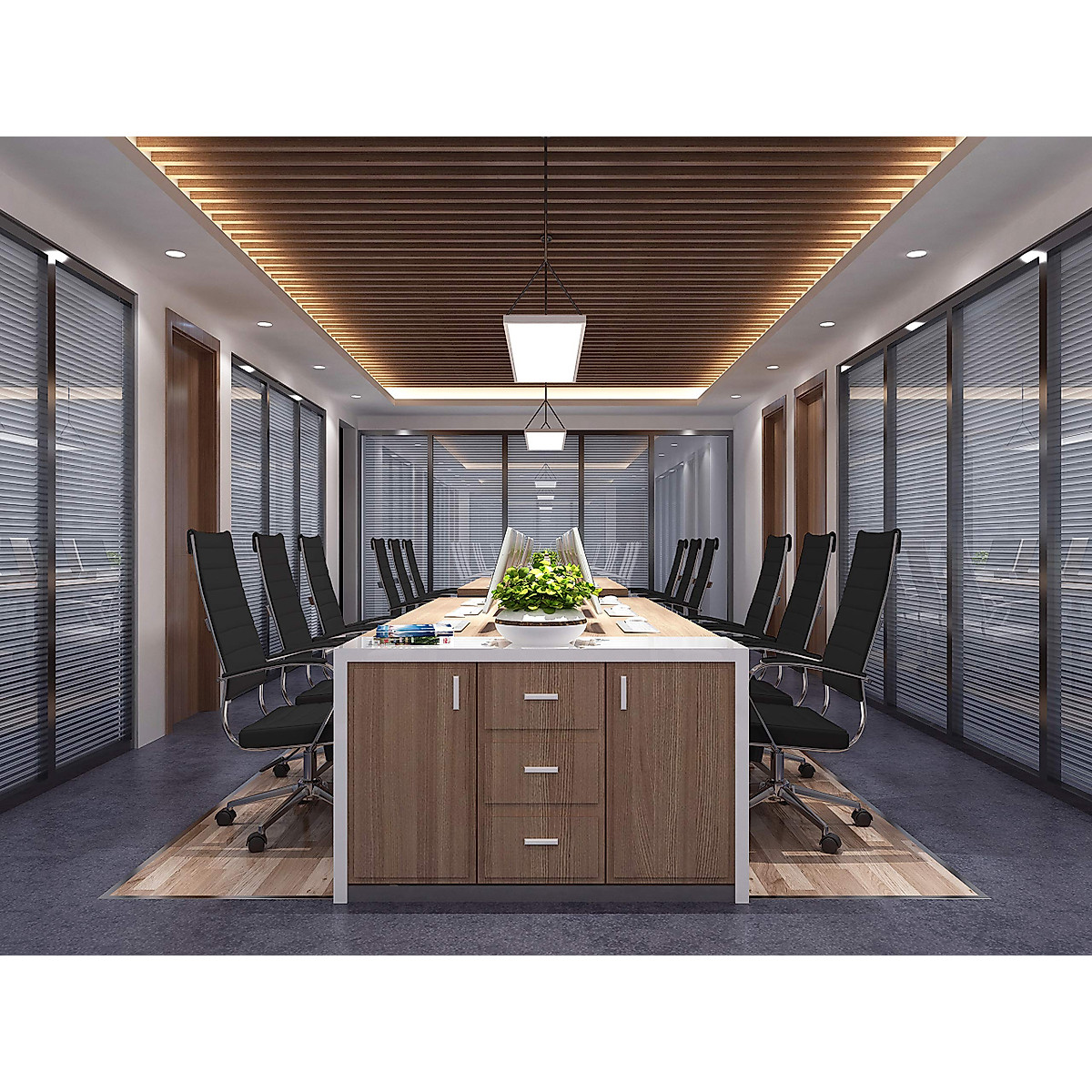 2xhome Set of 2 Black Modern High Back Tall Ribbed PU Leather Office Chair Swivel Tilt Adjustable Chair Designer Boss Executive Management Conference Room Work Task Computer