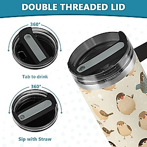 linqin Little Birds Beige Vacuum Insulated Tumbler with Straw Leak Resistant Flip 30 oz Kids Water Bottles Wide Mouth Coffee Mug Travel for Home, Office or Car