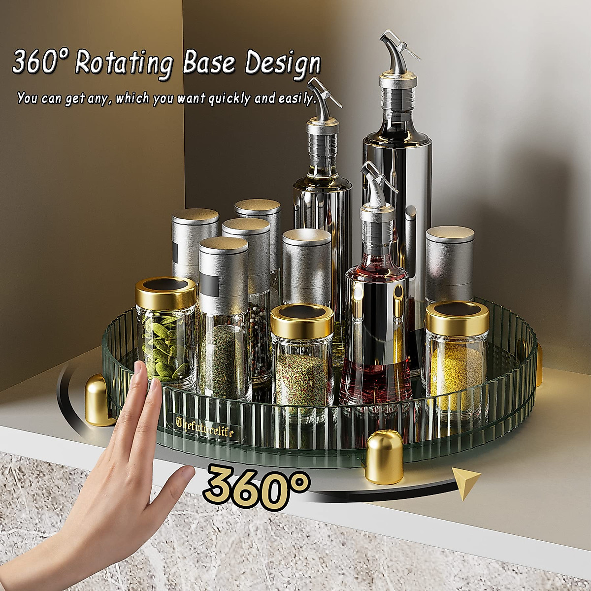 WOWOHA Lazy Susan Cabinet Organizer for Countertop, Spice Rack, Kitchen, Bathroom, Makeup,360 Degree Rotating Turntable Organizer (Green-Transparent)