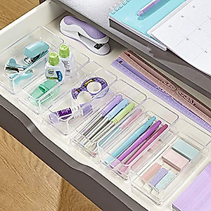 STORi SimpleSort 6-Piece Stackable Clear Drawer Organizer Set | 6" x 3" x 2" Rectangle Trays | Small Makeup Vanity Storage Bins and Office Desk Drawer Dividers | Made in USA