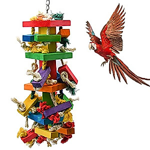 RUBY.Q Large Parrot Toy, 1/2/3 Pack 20in Bird Parrot Toy, Multicolored Natural Wooden Bird Chewing Toys for Large Macaws, African Grey and a Variety of Amazon Parrots