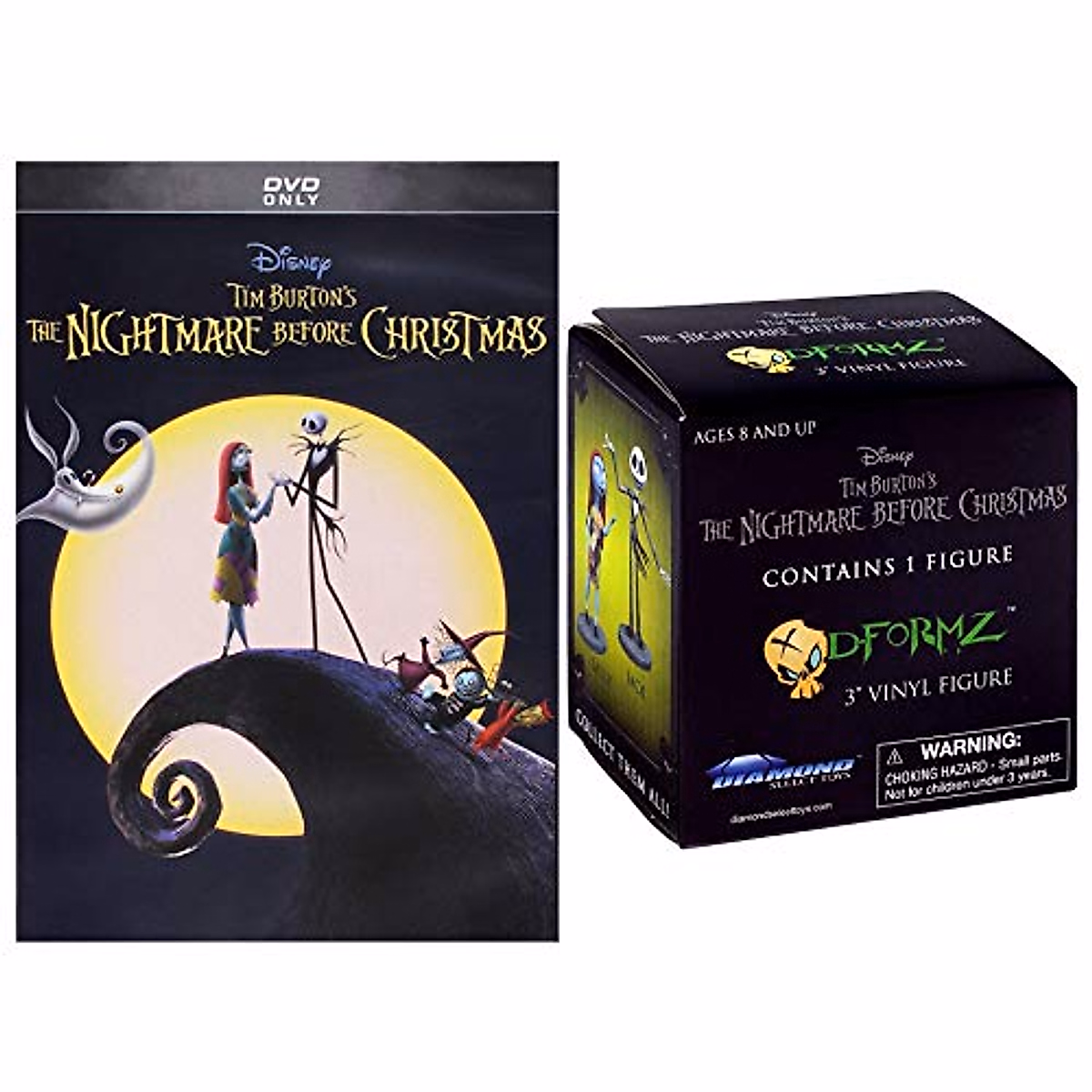 JACK's Very Long Night Bundle - Nightmare Before Christmas DVD + The Nightmare Before Christmas D-Formz random figurine Diamond Select 2 Item Bundle