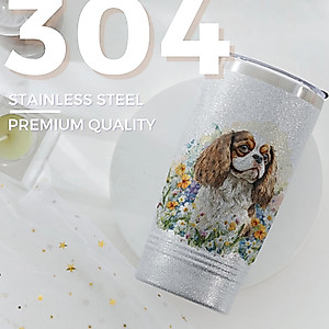 Onebttl King Charles Cavalier Gifts for Women/Men, Unique 20oz Cavalier Glitter Tumbler with Lid and Straw, Cavalier King Charles Spaniel Gifts for Birthday, Christmas