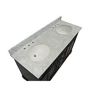 Kitchen Bath Collection Aria 60-inch Double Bathroom Vanity (Carrara/Powder Blue): Includes Powder Blue Cabinet with Authentic Italian Carrara Marble Countertop and White Ceramic Sinks