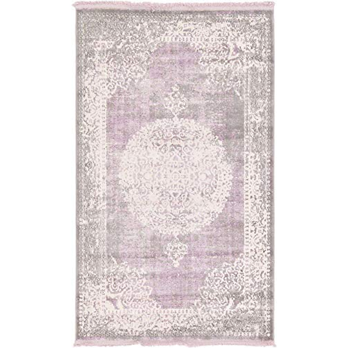 Unique Loom Traditional Classic Intricate Design with Distressed Vintage Detail, Area Rug, 3 ft 3 in x 5 ft 3 in, Purple/Ivory