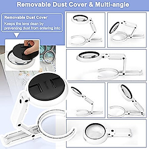 22X 10X Magnifying Glass with Light and Stand, 3.35INCH Large Foldable Handheld Magnifying Glass with Dimmable 8 LED, Hands Free Lighted Desktop Magnifier for Reading, Jewelry, Crafts, Cross Stitch
