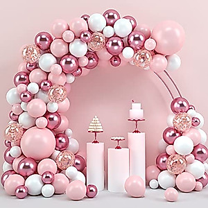Pink and White Balloon Garland Kit, JOGAMS 5/12/18 Pink Balloon Arch Kit with White Rose Gold Confetti Mauve Balloons for Woman Girl Birthday/Girl Baby Shower/Mother's Day/Engagement Party Decorations
