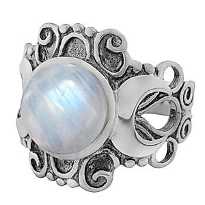 Sterling Silver Large Moonstone Victorian Triple Moon Goddess Ring Size 7
