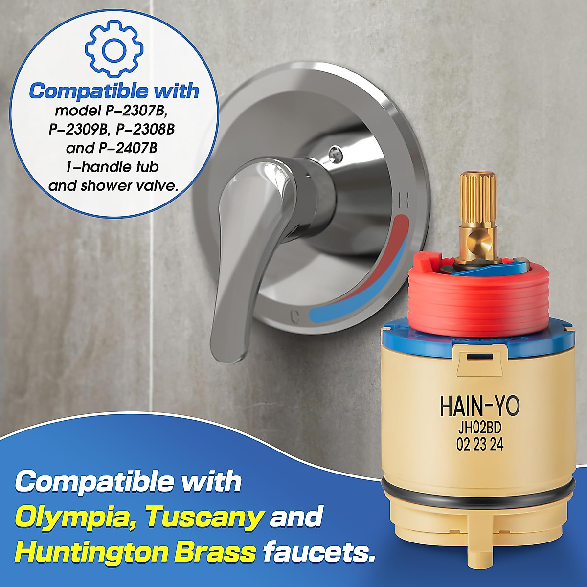 Enhon Pressure Balance Ceramic Disc Cartridge Replacement for OP-340009, Faucet Cartridge Replacement Compatible with Olympia Tub and Shower Valves