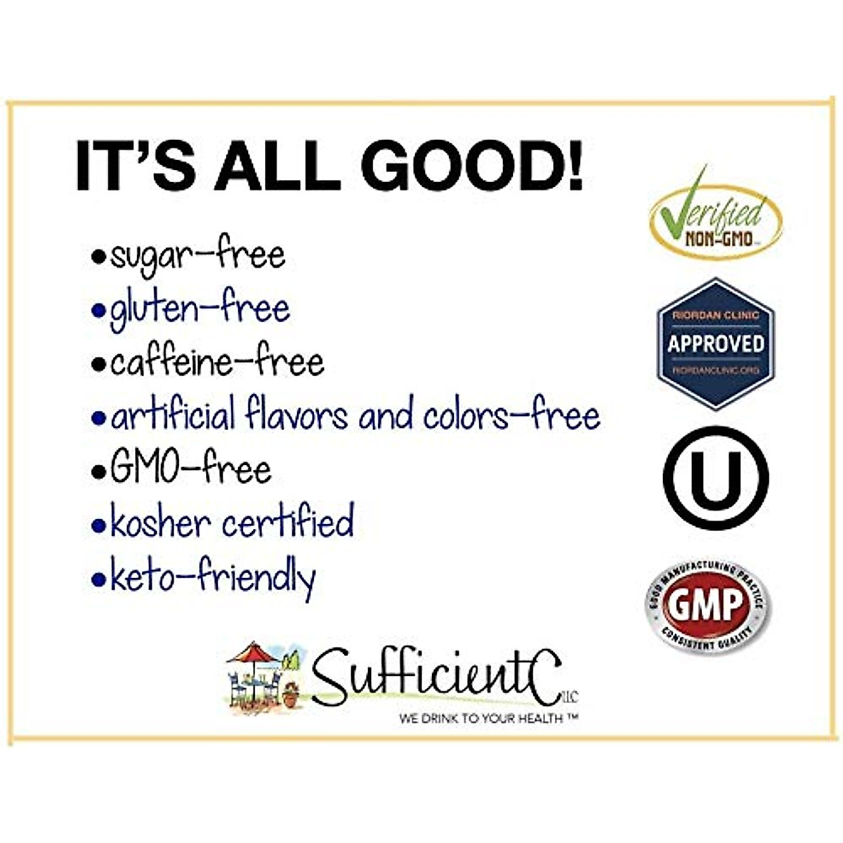 Sufficient-C High Dose Vitamin C Lemon Peach Immune-Ade Drink Mix - 125 Gram Three (3) Pack